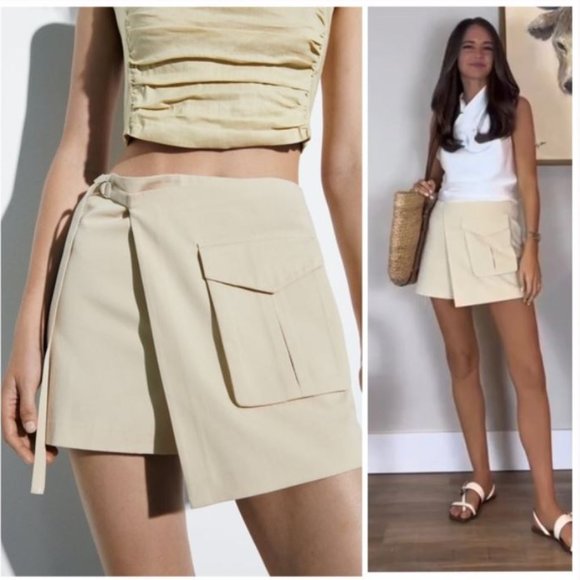 Zara | Skirts | Nwt Beige Cargo Skort | Poshmark
